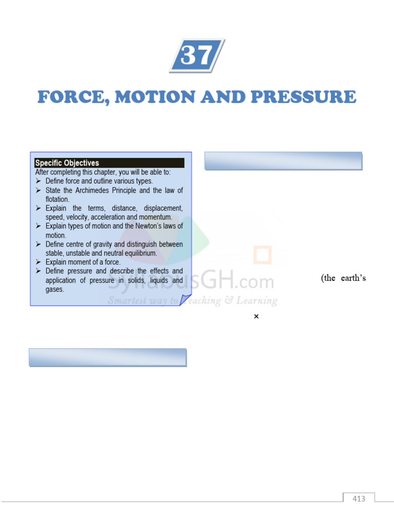 A1.3.6 Force, Motion and Pressure | PDF | Velocity | Force