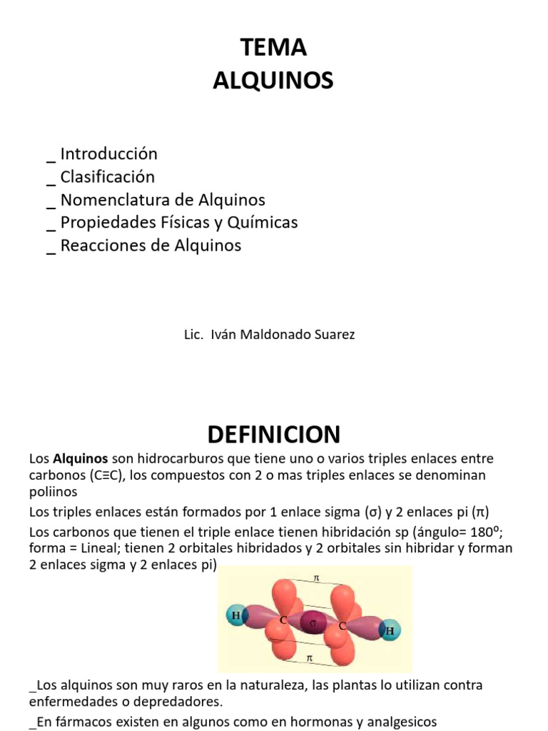 TEMA 7 - ALQUINOS Lic Ivan Maldonado Suarez | PDF | Ciencias fisicas | Moléculas