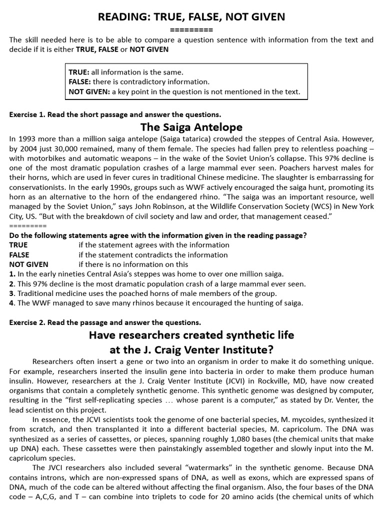 Reading - True, False, Not Given | PDF | Gene | Crime & Violence