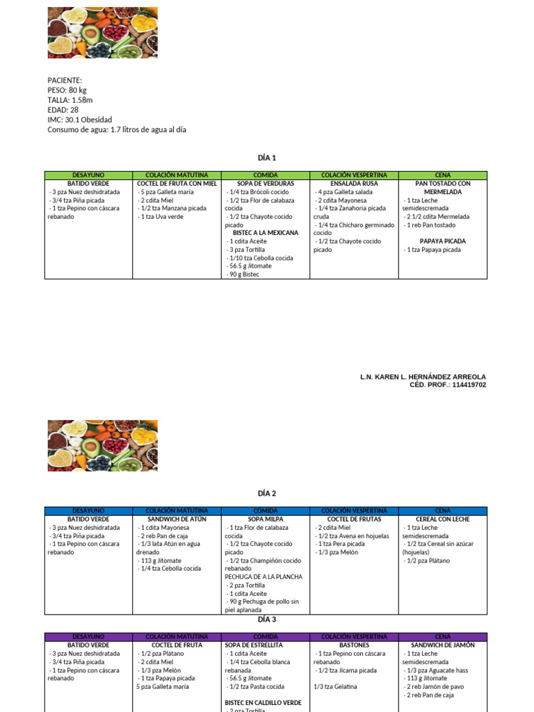 Menú 1500 Kcal | PDF | ensalada | Cocina