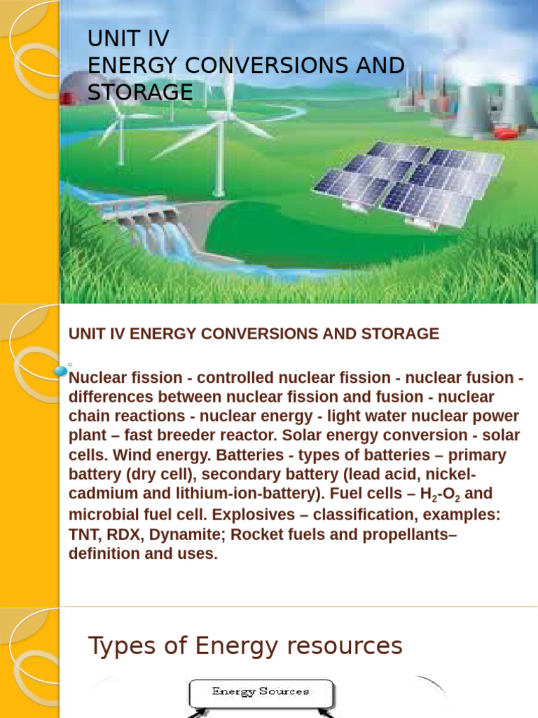 Unit 4 - Energy Conversions and Storage | PDF | Nuclear Fission | Fuel Cell