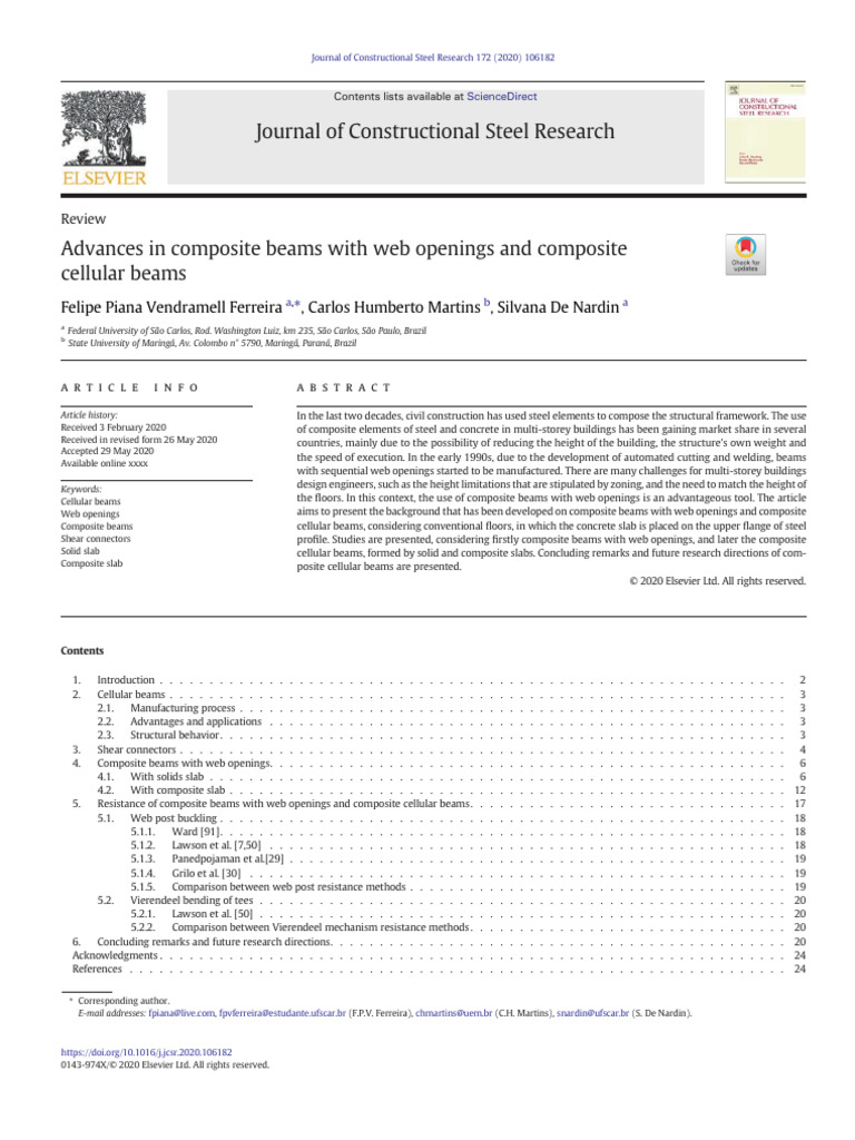 [44] 2020 - Advances in composite beams with web openings and composite cellular beams | PDF ...