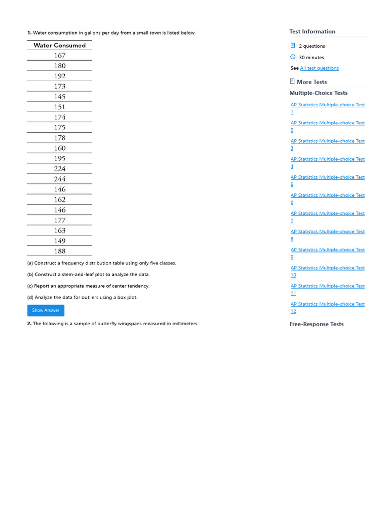 AP Statistics Free-Response Practice Test 2 One-Variable Data Analysis ...