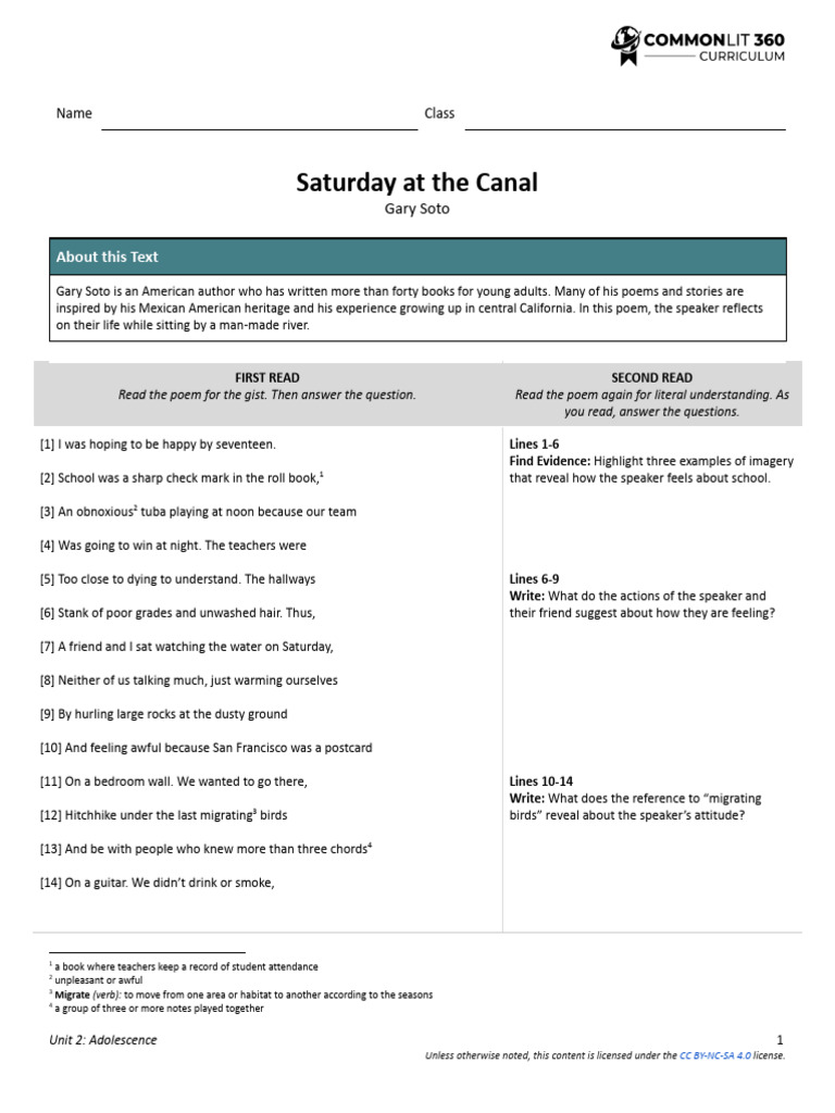 7G Unit 2 Saturday at The Canal STUDENT COPY Ed2.0 | PDF | Creative ...