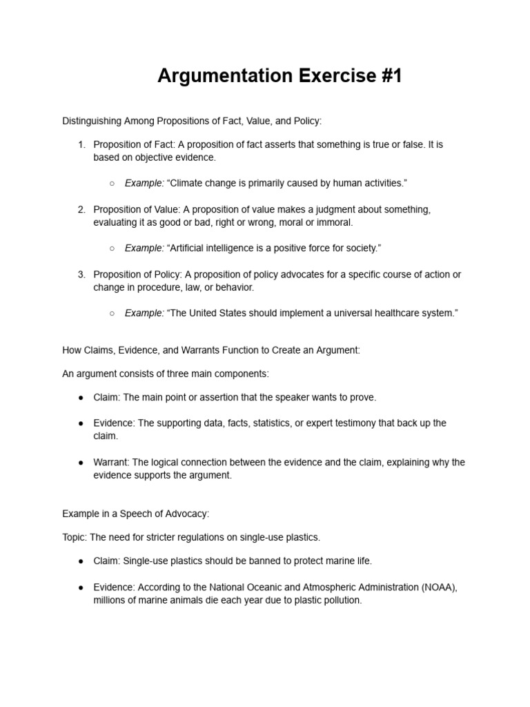 Argumentation Exercise #1 | PDF