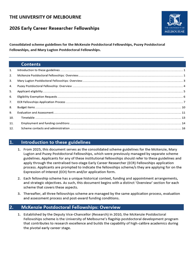 2026 ECR-Fellowships Guidelines FINAL-17MAR25 | PDF | Open Access