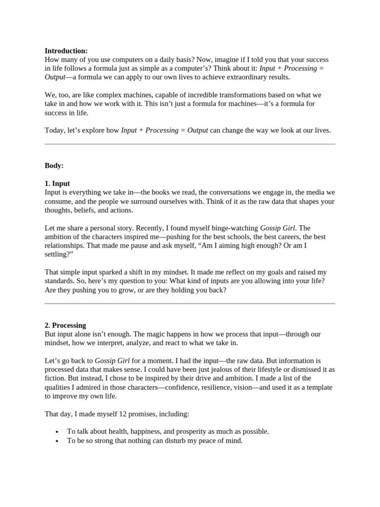 Input - + - Processing - Output v2 | PDF | Cognition