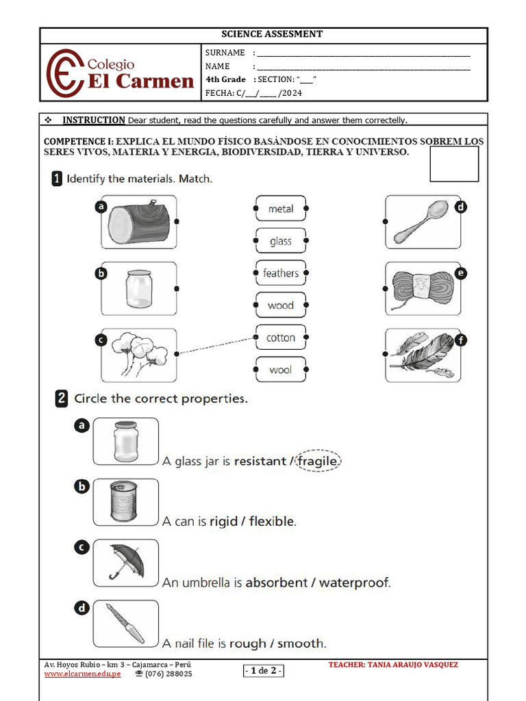 Science Exam 3th Grade Bim 4 | PDF
