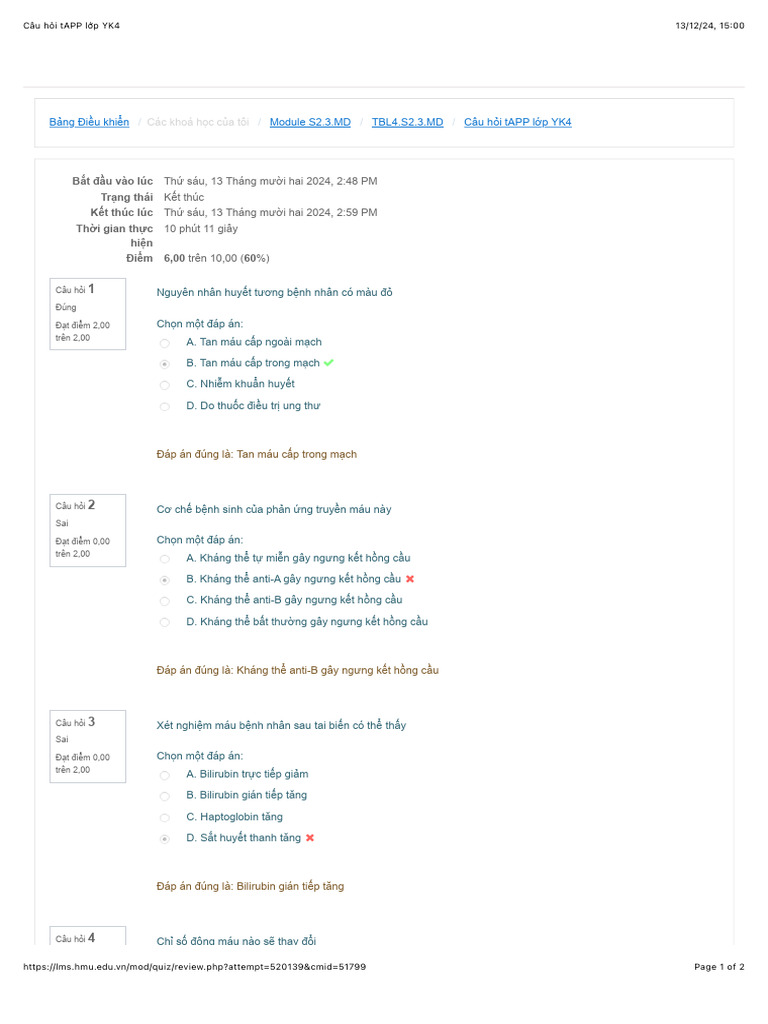Câu hỏi tAPP lớp YK4 | PDF