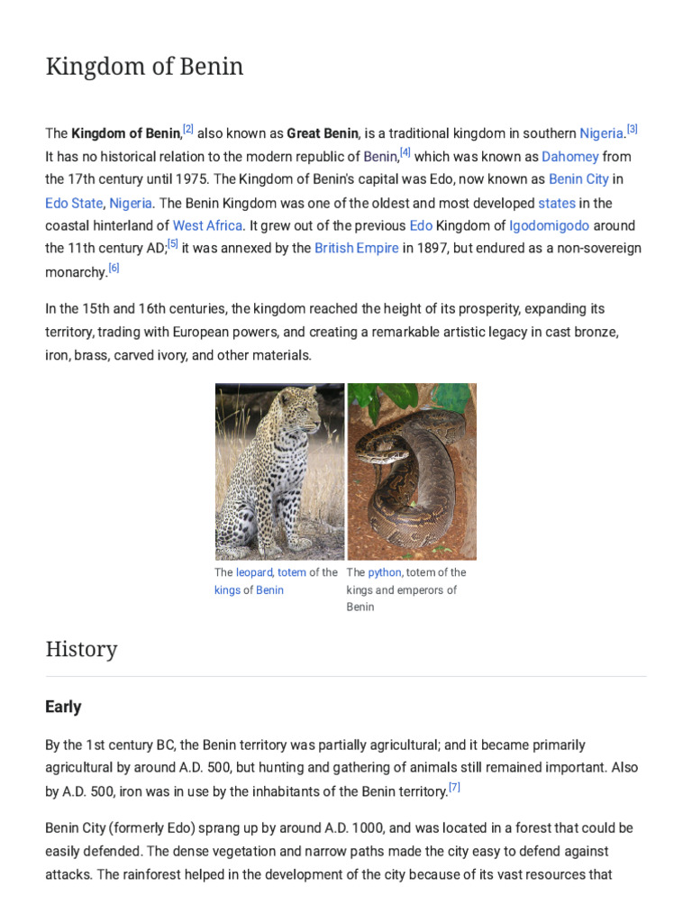 History of the Kingdom of Benin | PDF
