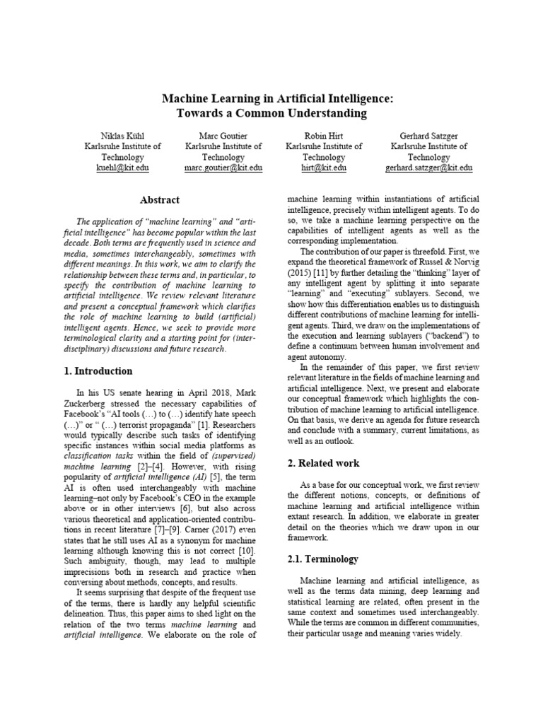Machine Learning in Artificial Intelligence: Towards A Common Understanding | PDF | Artificial ...