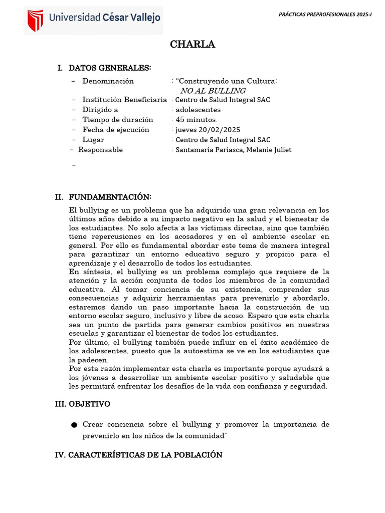 CHARLA BULLYING (1) Subir | PDF | Violencia | Sicología