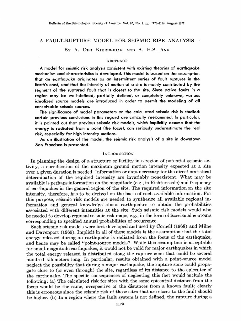 A Fault-Rupture Model for Seismic Risk Analysis (1977) (CIE544) (LAU ...