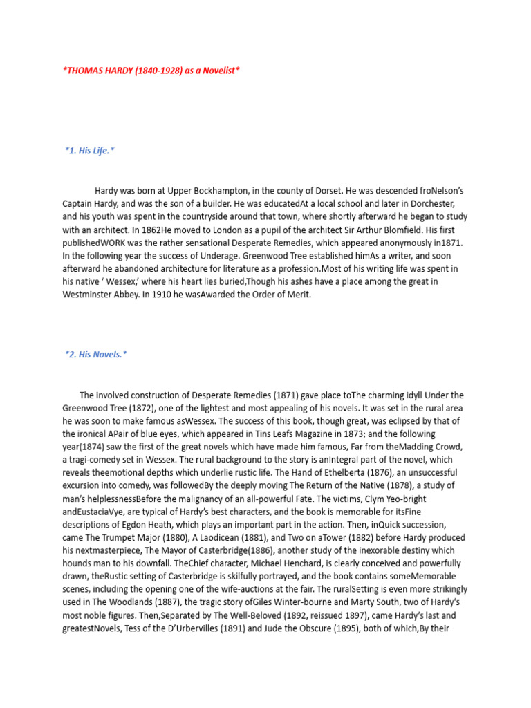 2nd Answer of C Thomas Hardy As A Novelist | PDF | Thomas Hardy