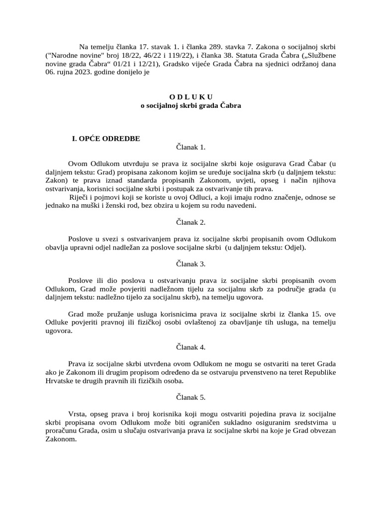 Prijedlog Odluke o Socijalnoj Skrbi Grada Cabra | PDF
