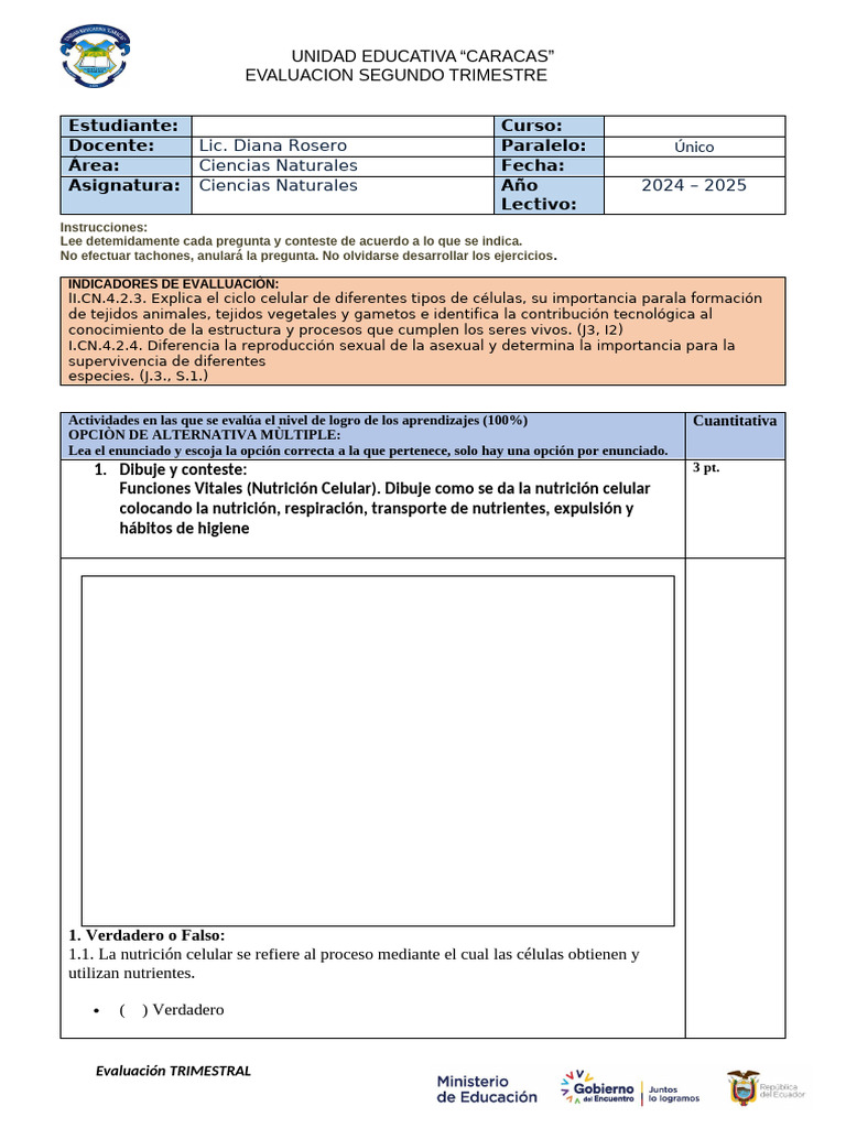Examen Segundo Trimestre CCNN Ovtavo 2024-2025 | PDF | Mitosis | Reproducción