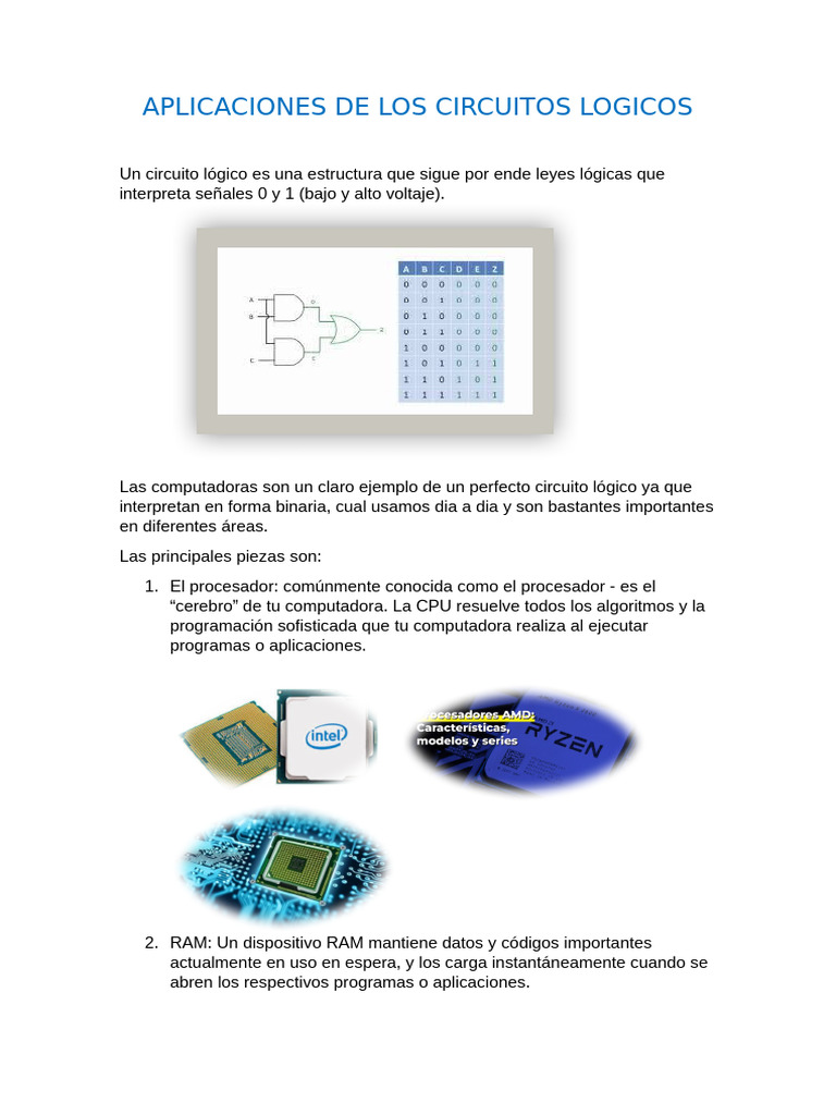 Aplicaciones de Los Circuitos Logicos | PDF | Hardware de la computadora | Almacenamiento de ...