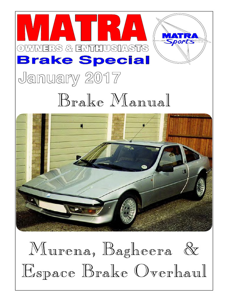 Matra Murena, Bagheera, Espace Brakes Manual | PDF | Brake | Piston