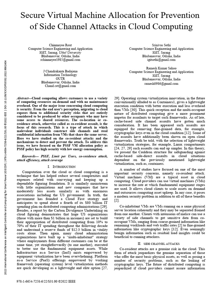 Secure Virtual Machine Allocation For Prevention of Side Channel ...