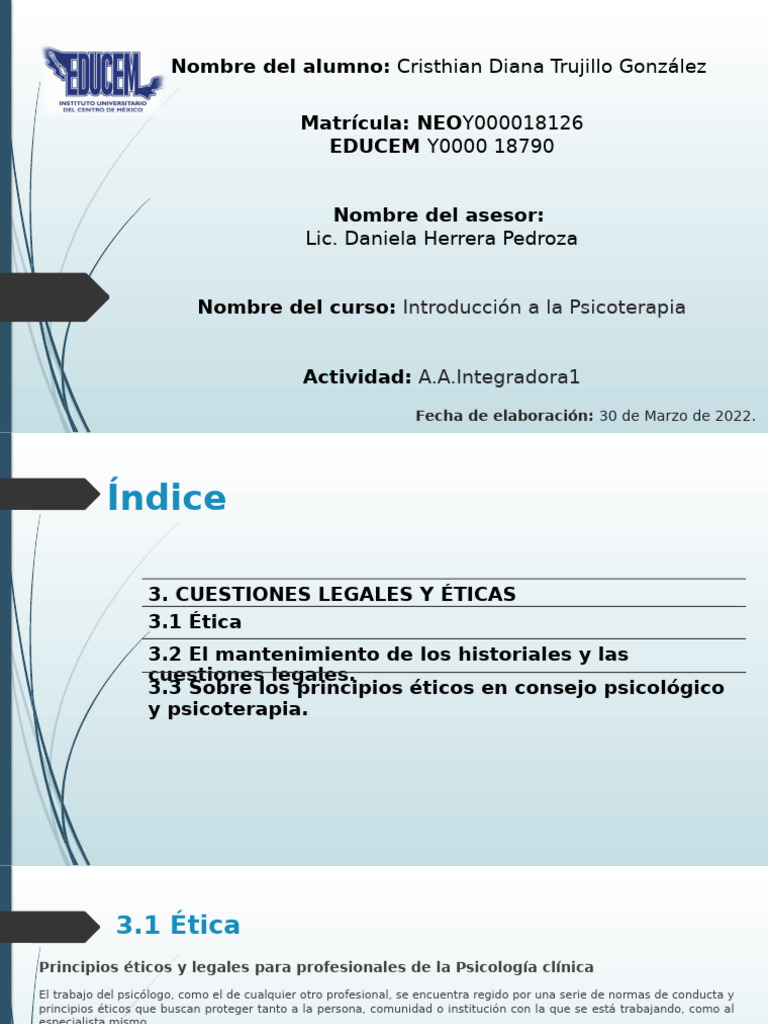 Actividad A.A.Integradora1 | PDF | Psicoterapia | Sicología