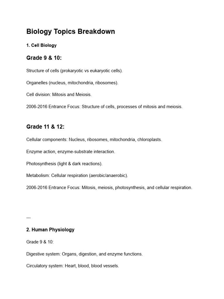 Biology Topics Breakdown | PDF | Biology | Cell (Biology)