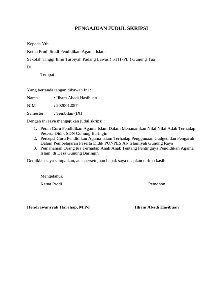 FORMAT PENGAJUAN JUDUL PROPOSAL SKRIPSI (Autosaved).docx11 | PDF