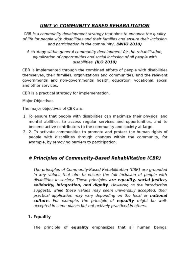 Community-Based Rehabilitation Principles | PDF | Mental Health ...
