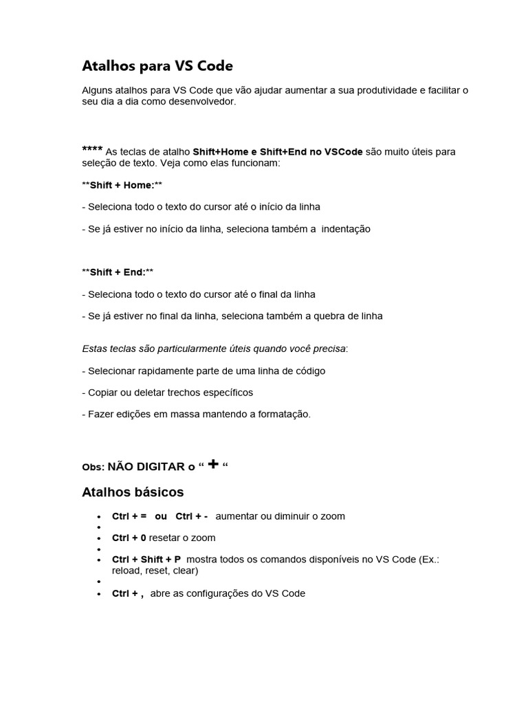 1-Atalhos para VS Code | PDF | Botão Ctrl | Teclado de computador