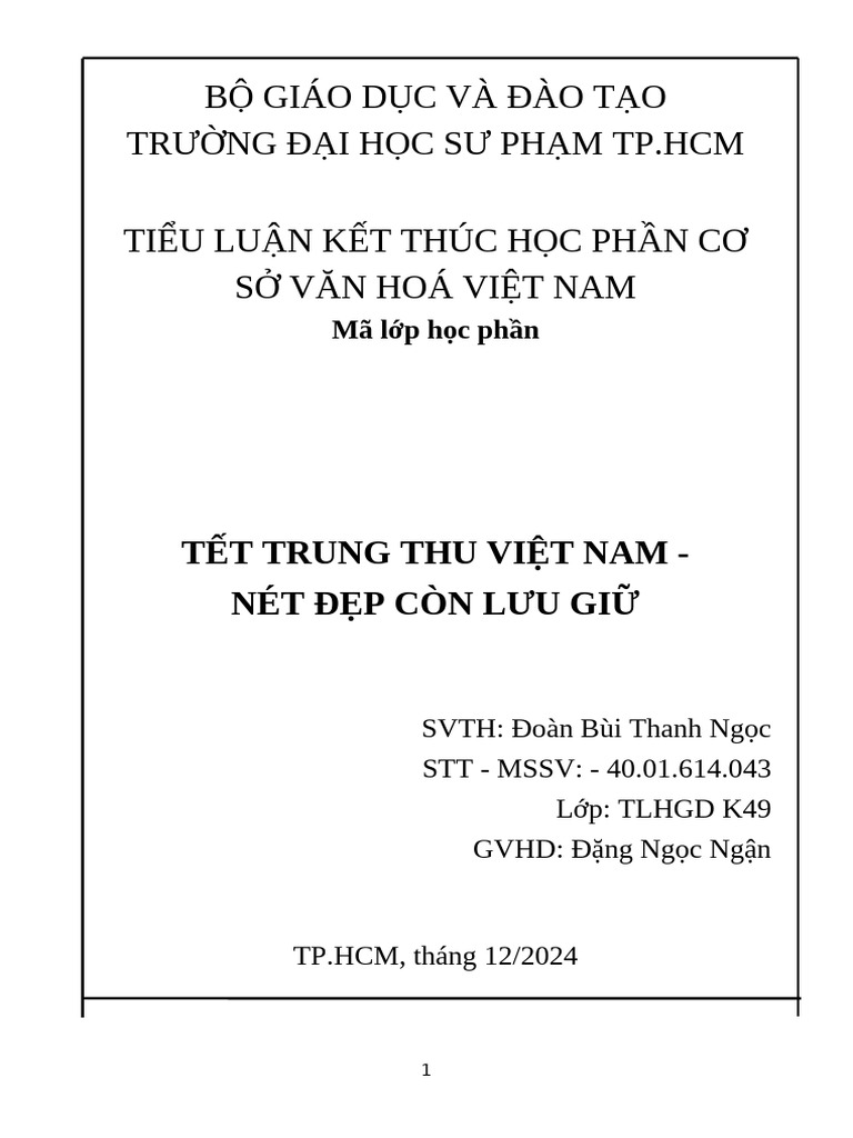 Tiểu Luận CSVHVN W | PDF
