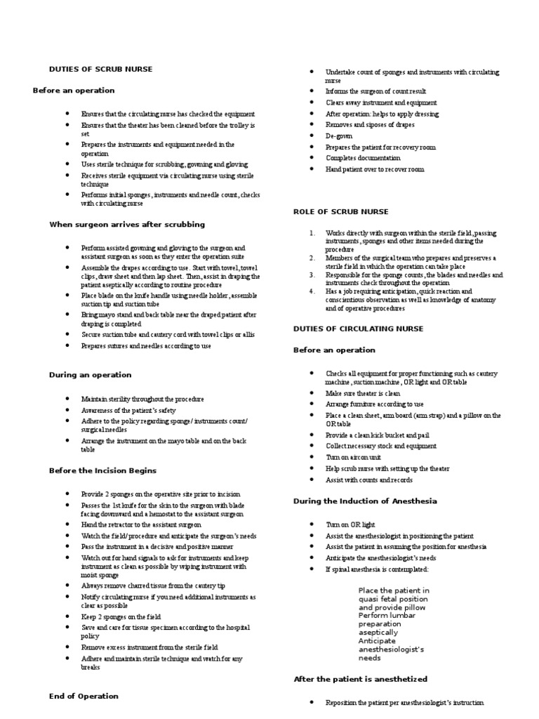 Duties of Scrub Nurse | PDF | Cataract | Blood Pressure