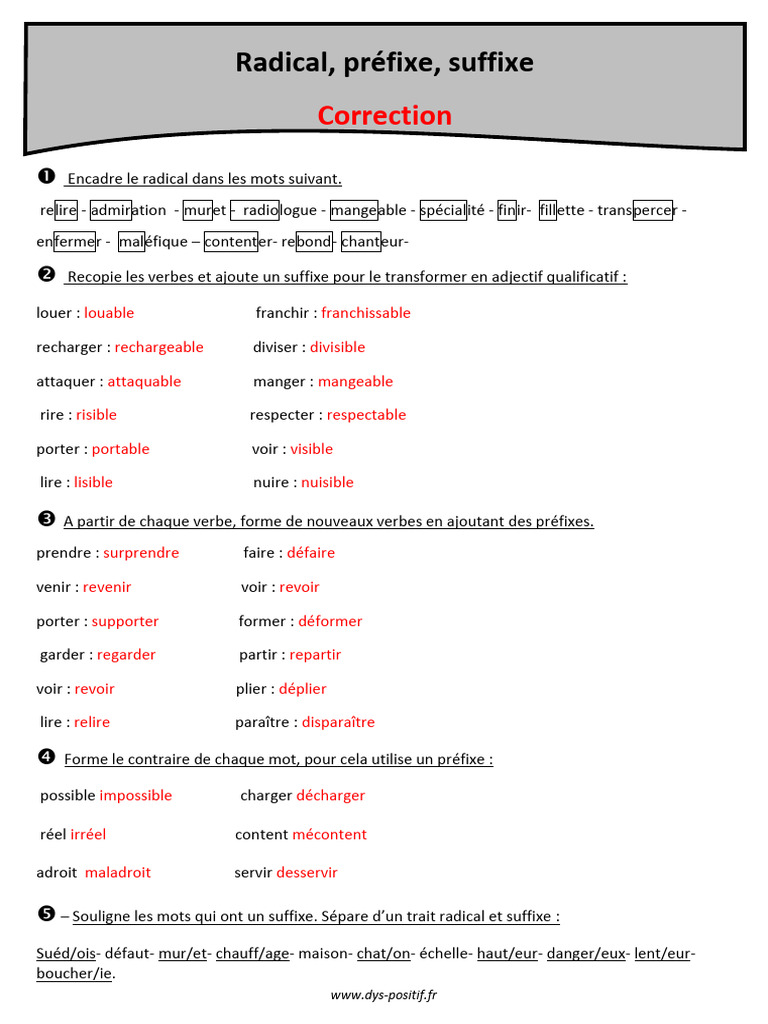 Correction Exercices Préfixes Suffixes cm2 | PDF