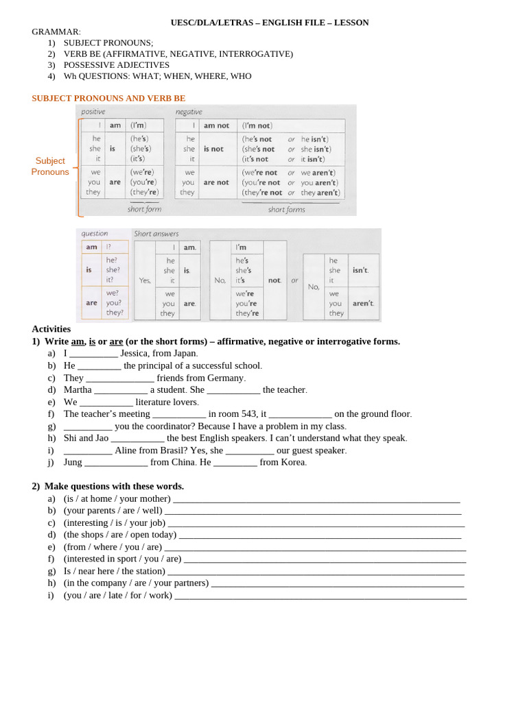 1C - Grammar Explanation and Activities | PDF | English Language ...