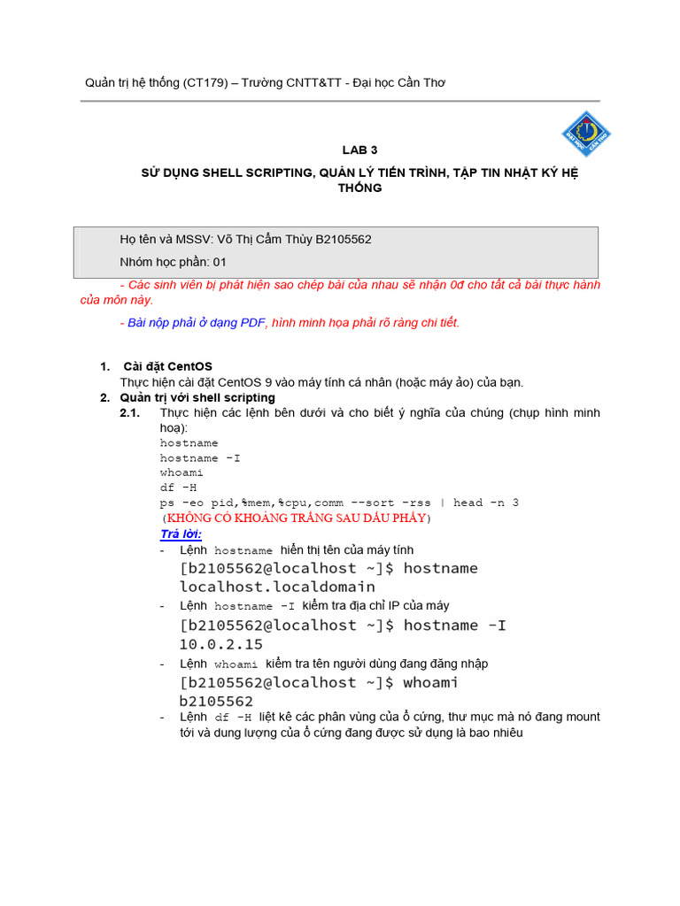 ThuyB2105562 CT179 QTHT Lab3 2023 2024 | PDF