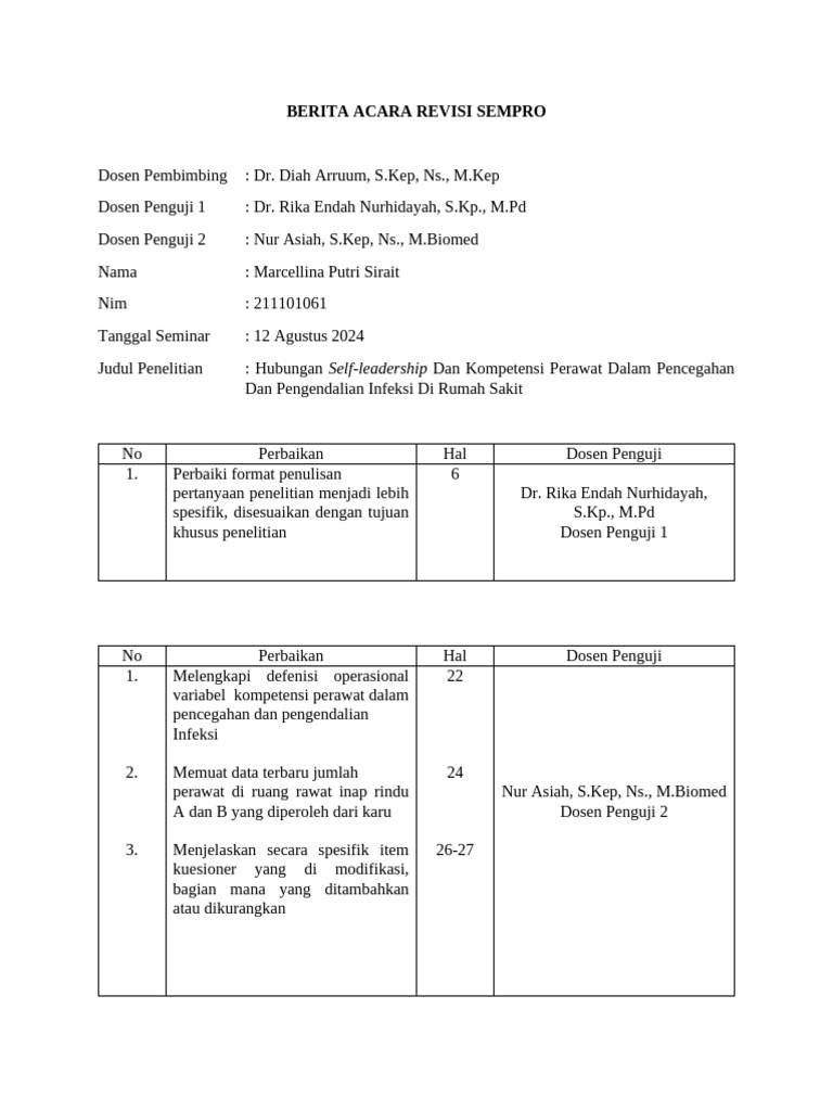 Berita Acara Revisi Sempro | PDF