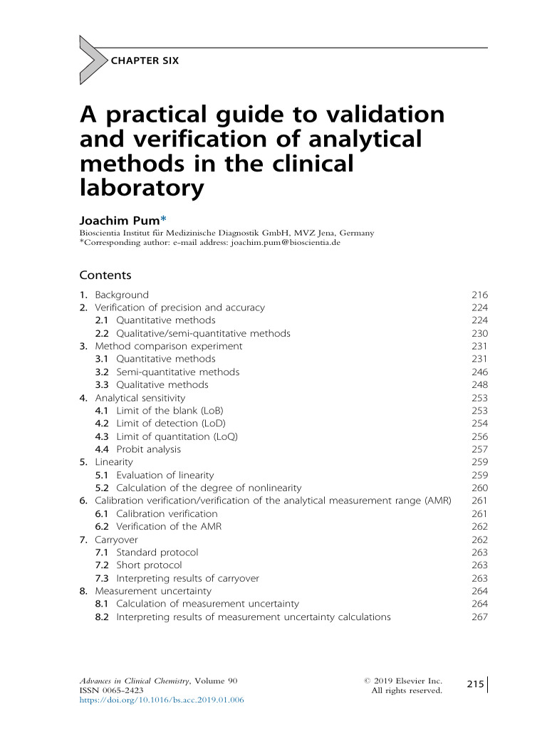 Pum2019 Validation in Clinical Laboratory | PDF | Detection Limit | Verification And Validation