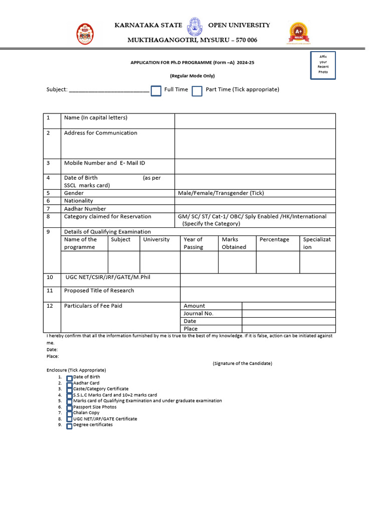 Application of Ph.D. CET | PDF