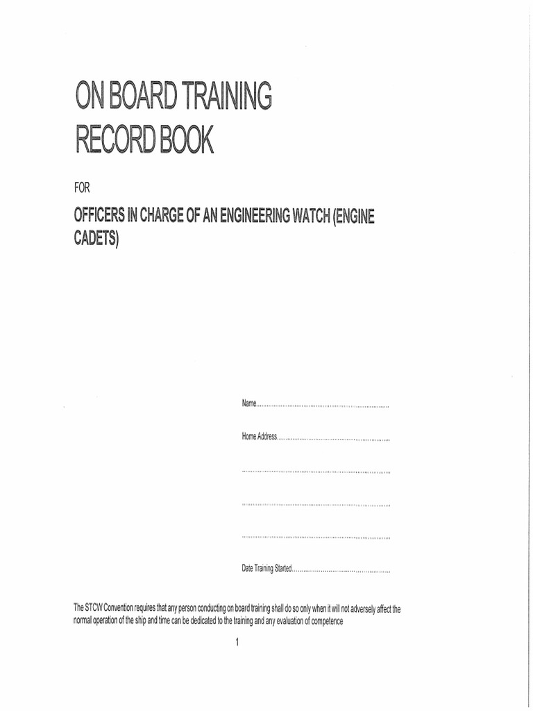 On Board Training Record Book For Cadet Maritime Engine Officers | PDF