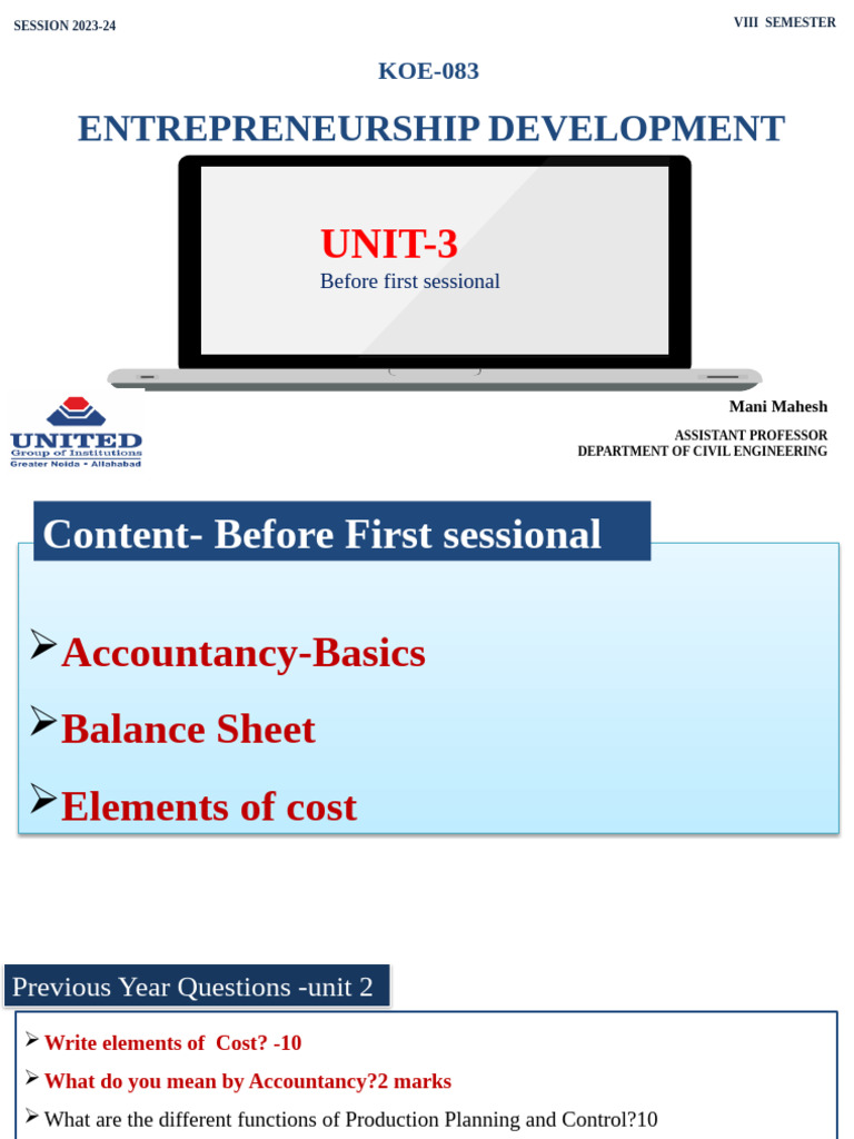 ED Unit 3 - Before First Sessional | PDF | Debits And Credits | Bookkeeping
