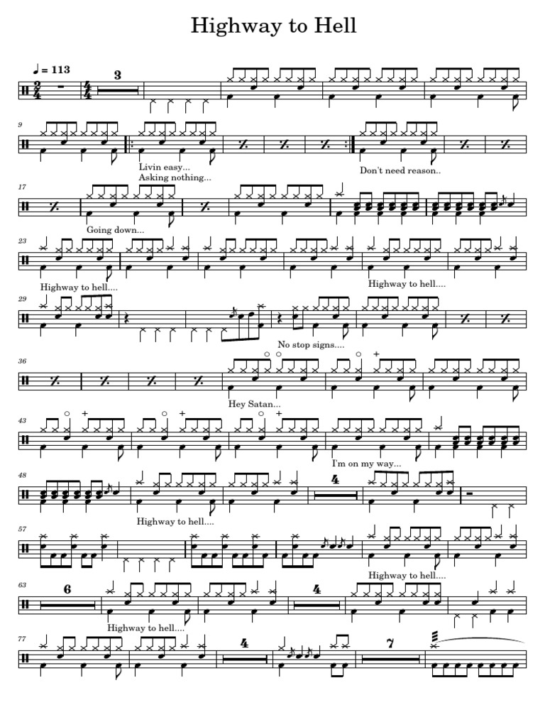 Highway to Hell Drum Sheet Music | PDF