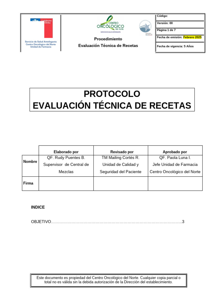 Procedimiento Evaluacion de Recetas Magistrales de QMT Revision ...