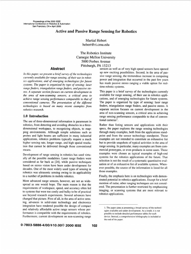 Range Sensing Technologies in Robotics | PDF | Image Scanner | Robotics