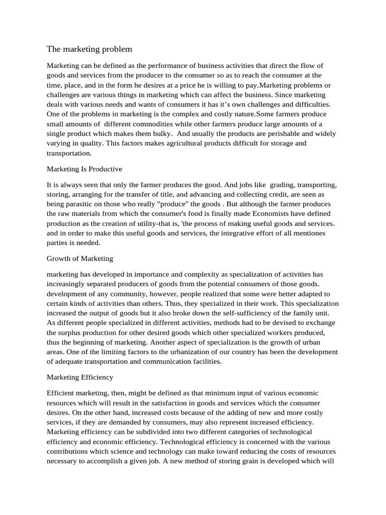 The marketing problem | PDF | Marketing | Goods