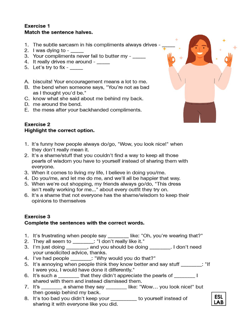 Backhanded Compliments Worksheet S | PDF