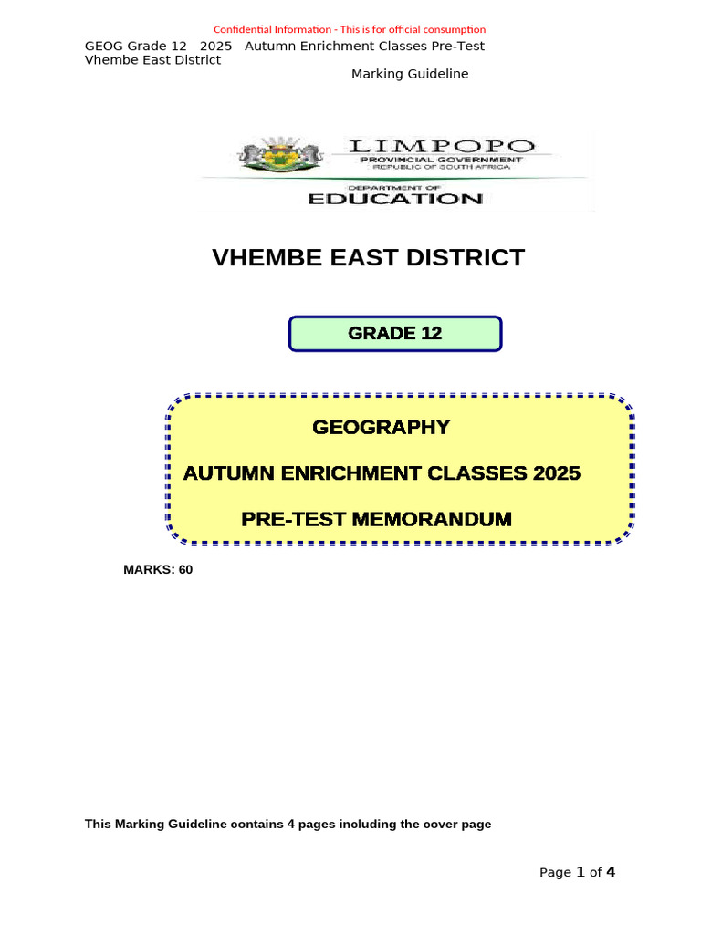 Grade 12 Geography Pre-Test Memo | PDF | River | Erosion