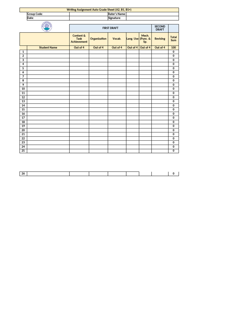 Writing Assignment Auto Grade Sheet | PDF