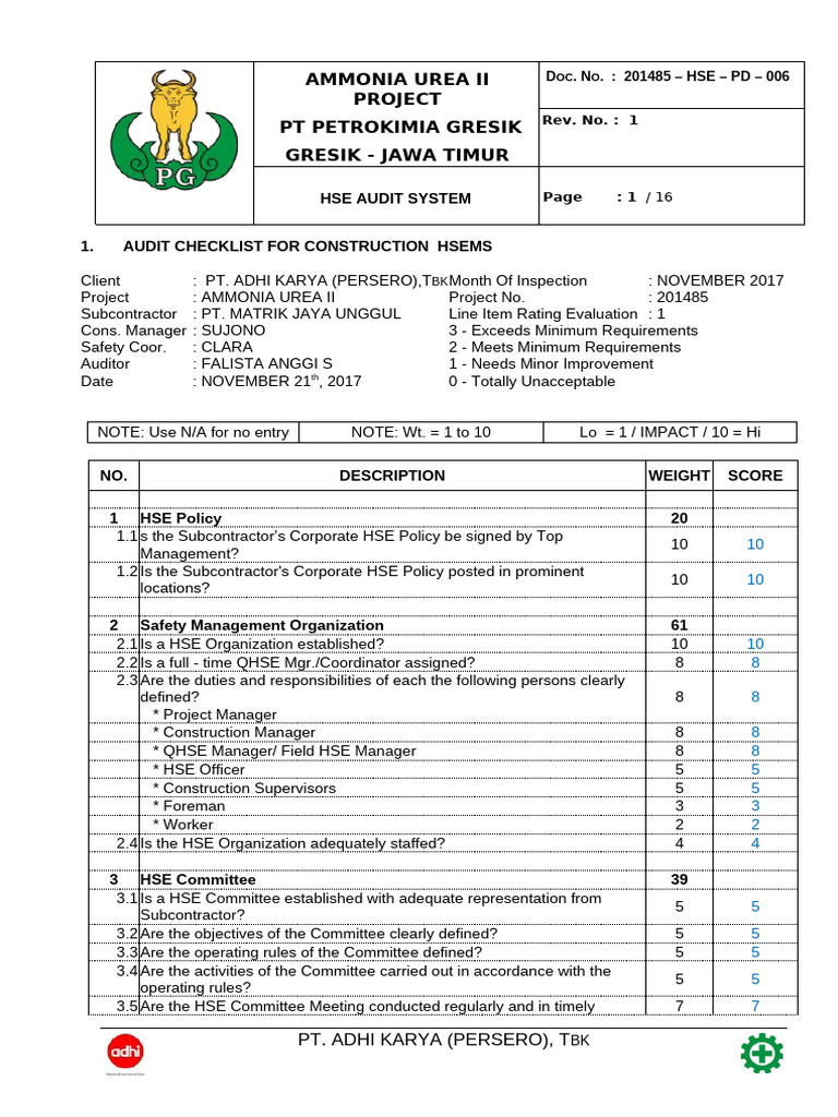 Internal Audit-Checklist-for-Construction-Hsems | PDF | Welding ...