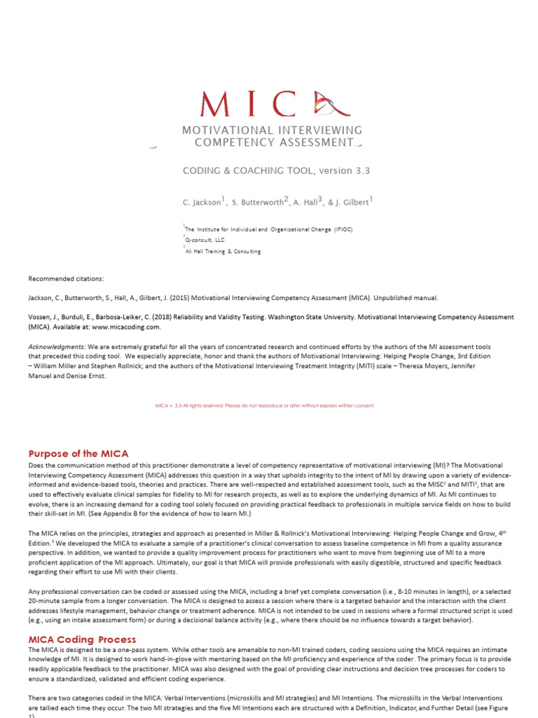 Motivational Interviewing Competency Tool | PDF | Consent | Behavioural ...