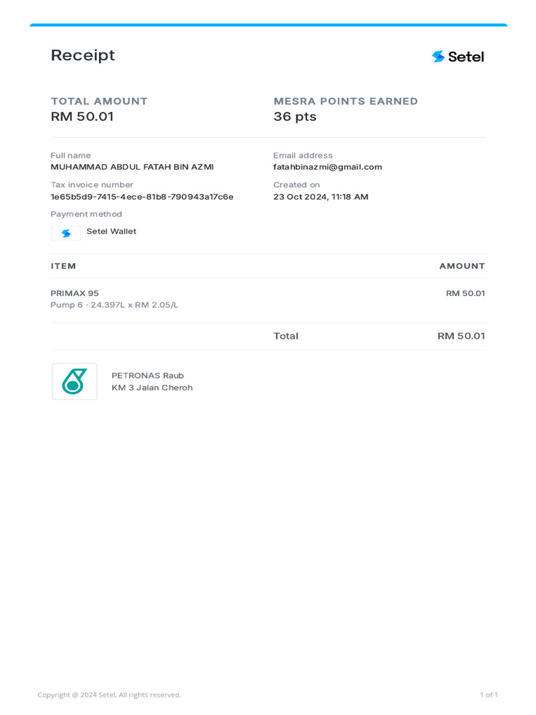 Purchase Fuel Receipt.1 | PDF