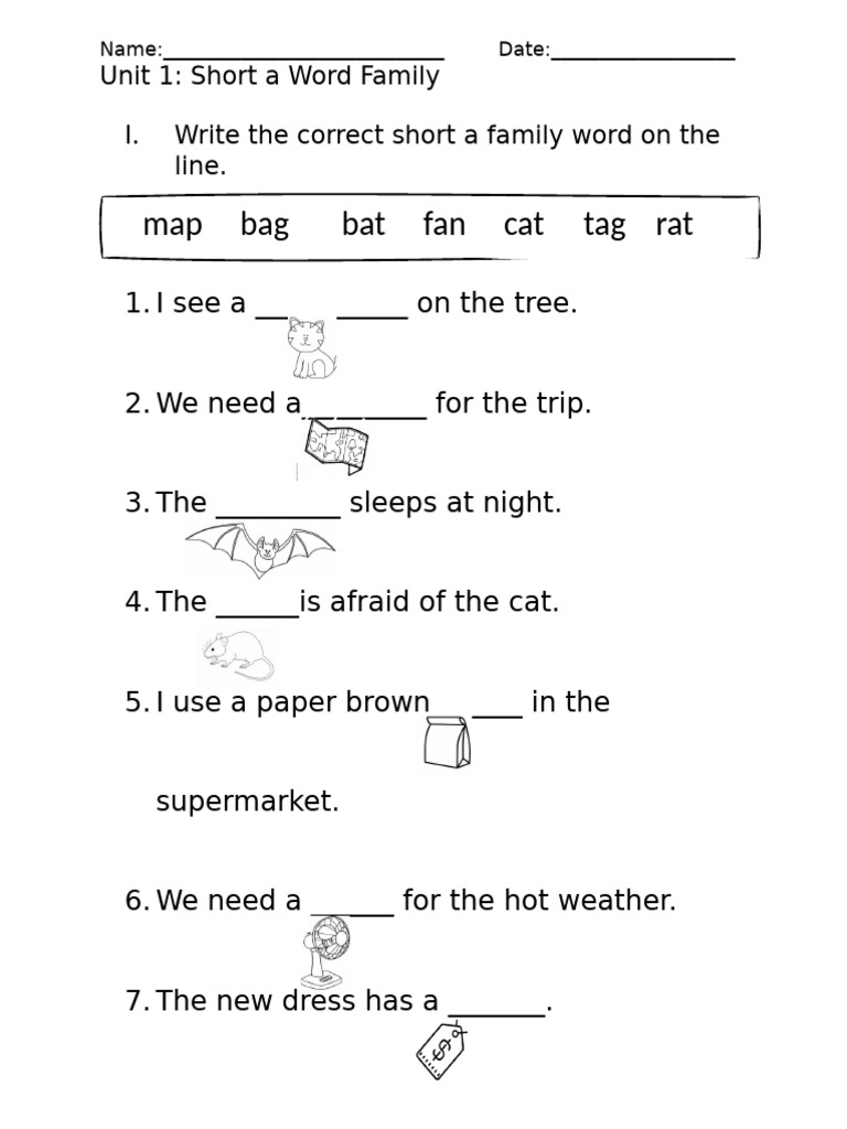 Unit 3.1 Word Family Short A | PDF
