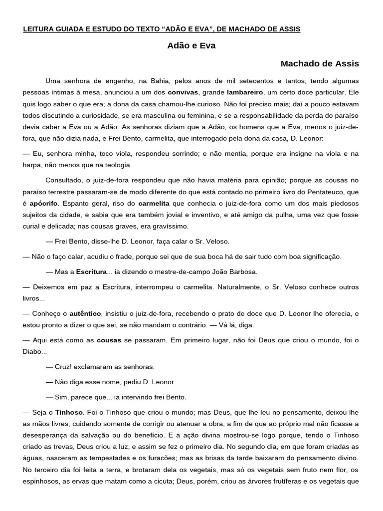 Leitura, Estudo Do Texto e Ficha de Leitura Adao e Eva | PDF | Adão e Eva | Contos
